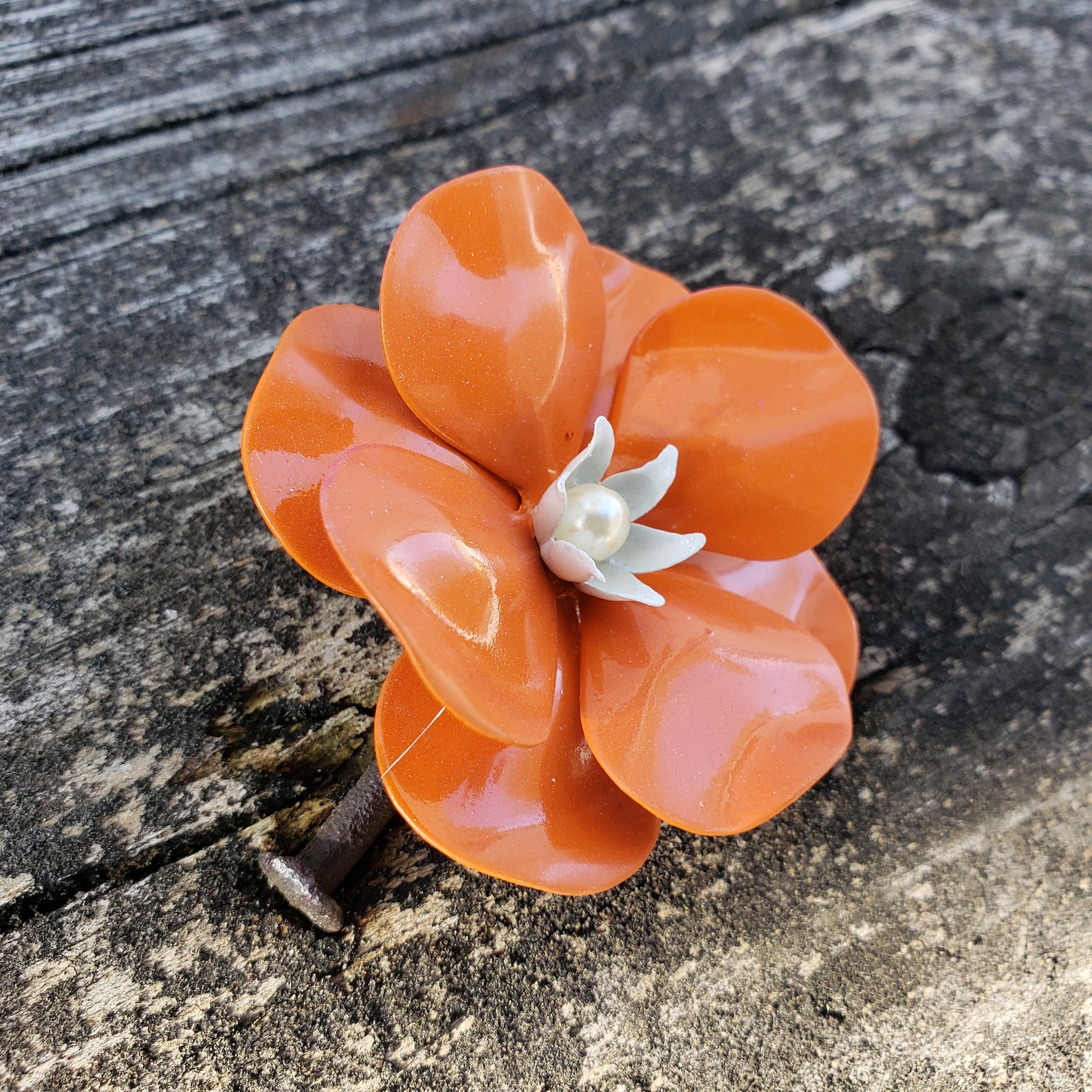 Bright Orange Flower Brooch Pin Medium Orange Metal Flower - Etsy