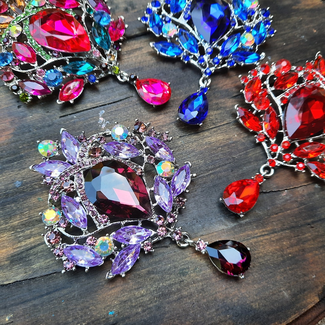 Large Colored Rhinestone Drop Embellishment Glass Flat Back or Pin ...