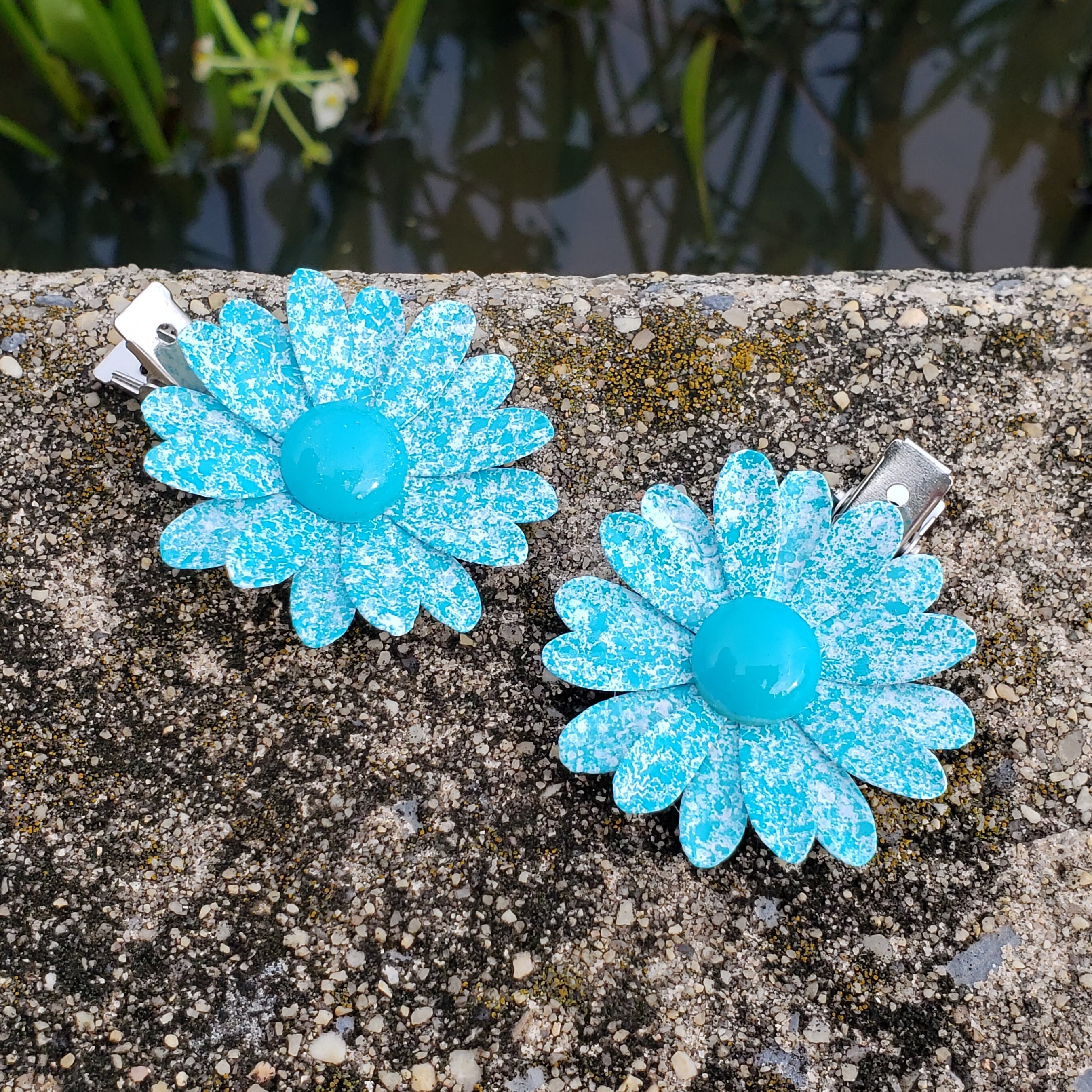 Blue Metal Flower Hair Clip Set Enamel Flower Alligator Clip Turquoise ...