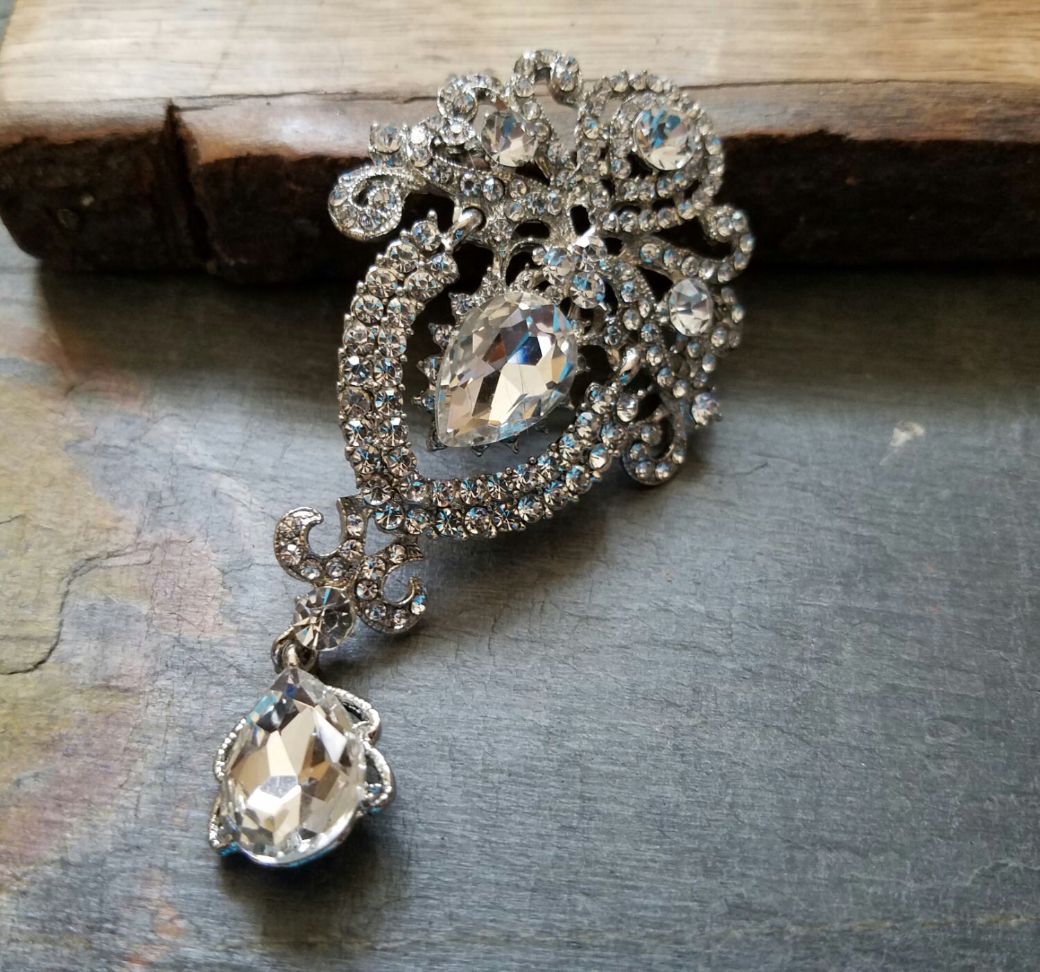 Long Rhinestone Flat Back Embellishment Brooch Ornate Swinging | Etsy