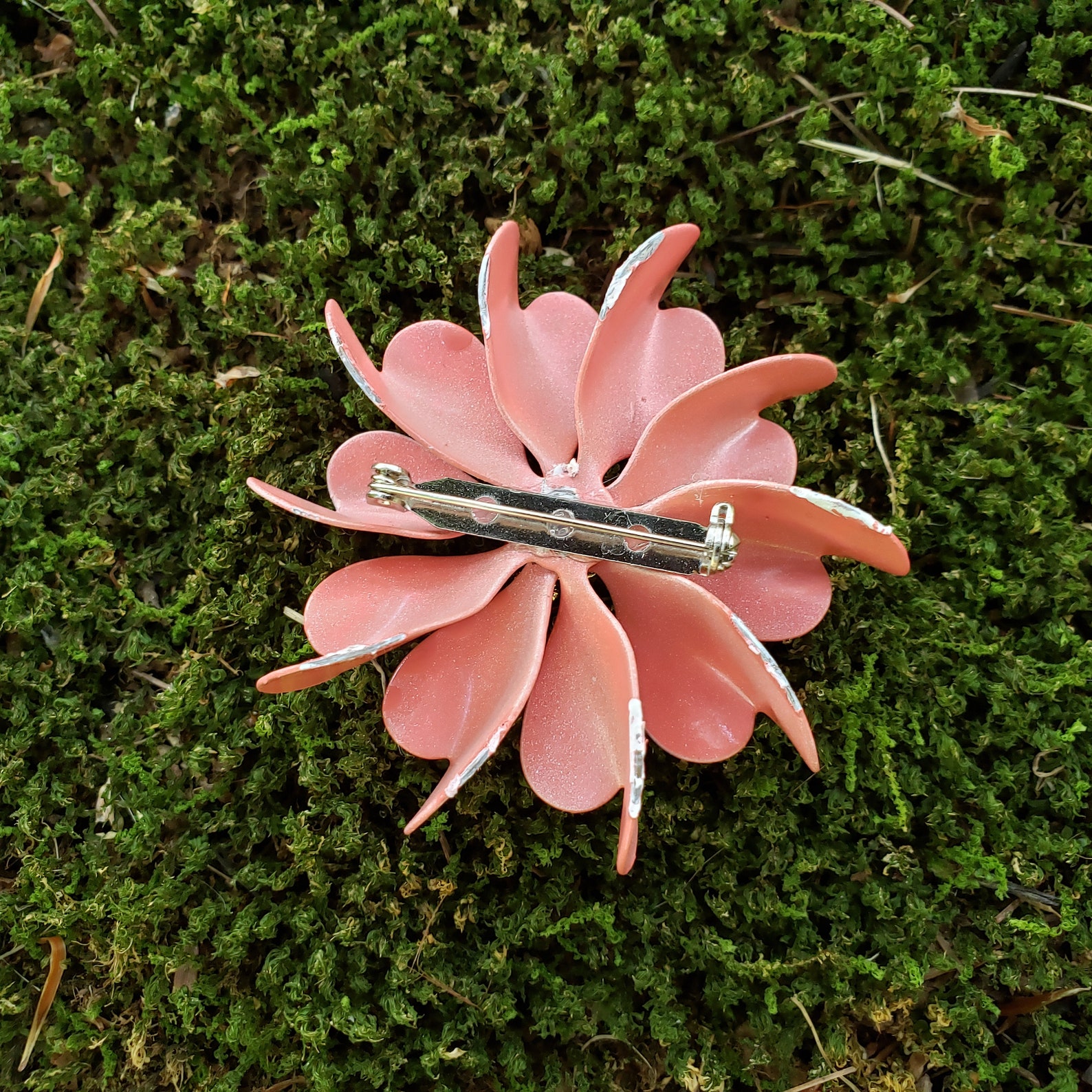 Coral Brooch Salmon Pink Orange Enamel Flower Pin Coral Flower | Etsy
