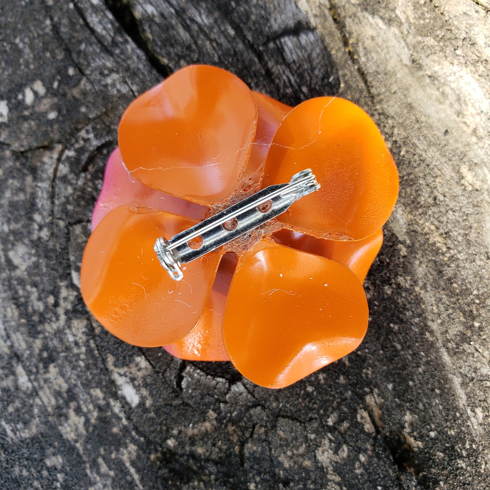 Bright Orange Flower Brooch Pin Medium Orange Metal Flower - Etsy