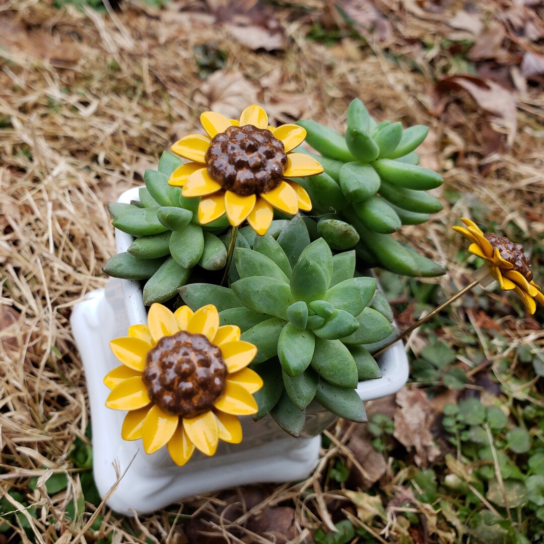 1 Mini Sunflower Stake Yellow Plant Stake 3 Stem - Etsy