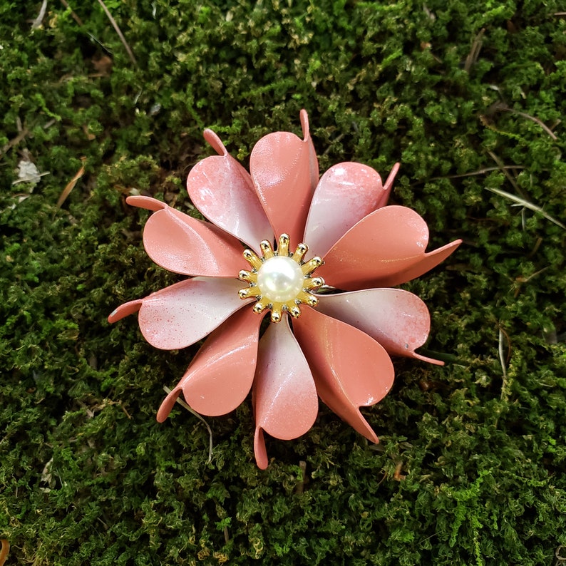 Coral Brooch Salmon Pink Orange Enamel Flower Pin Coral Flower | Etsy