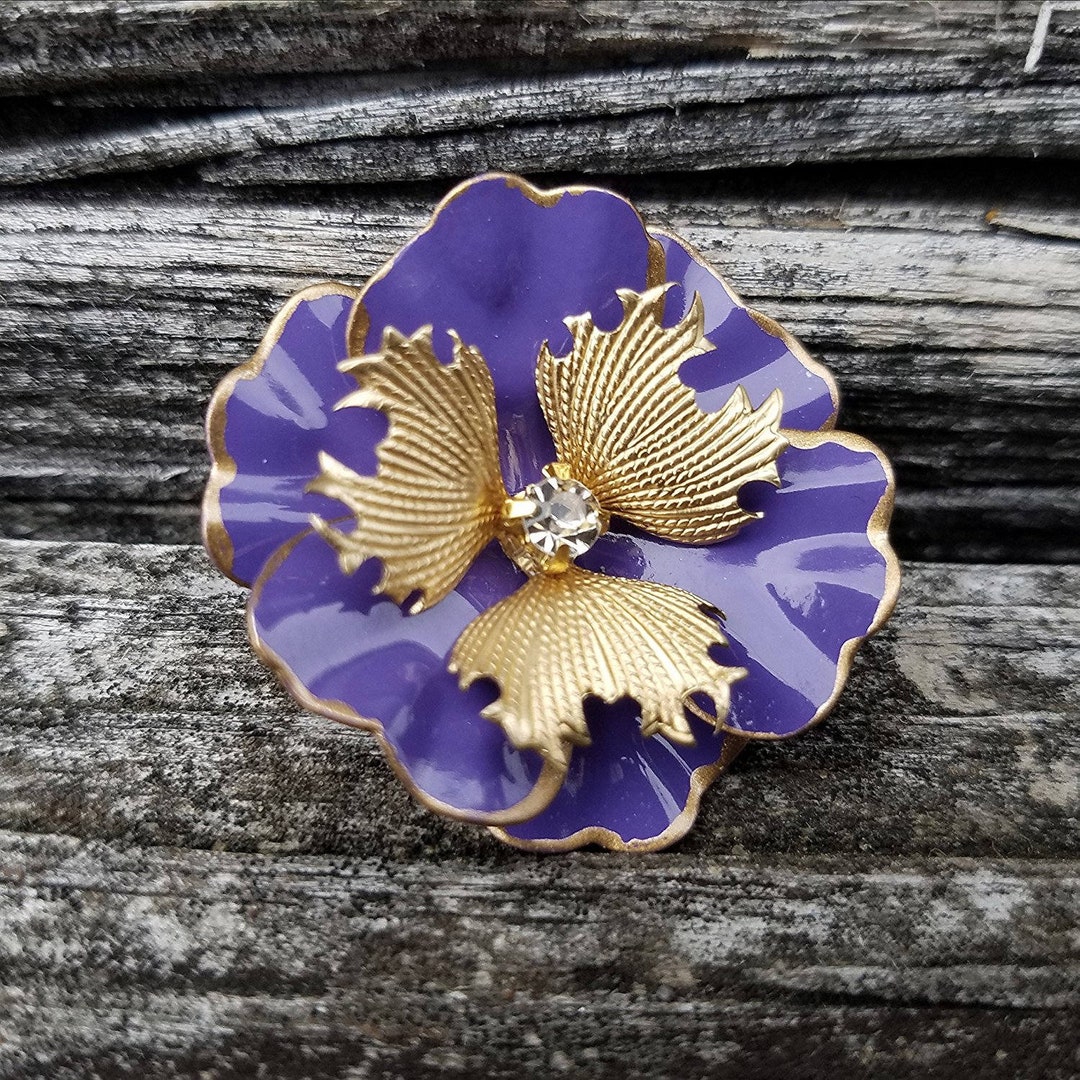 Small Purple Enamel Flower Brooch Pansy Metal Flower Grape Purple ...
