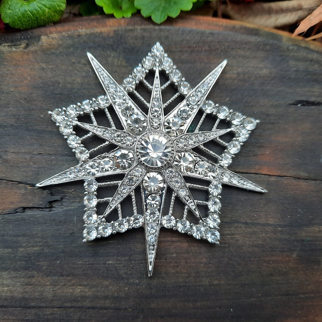 67mm Rhinestone Snowflake Flatback Embellishment or Pin Silver Tone ...