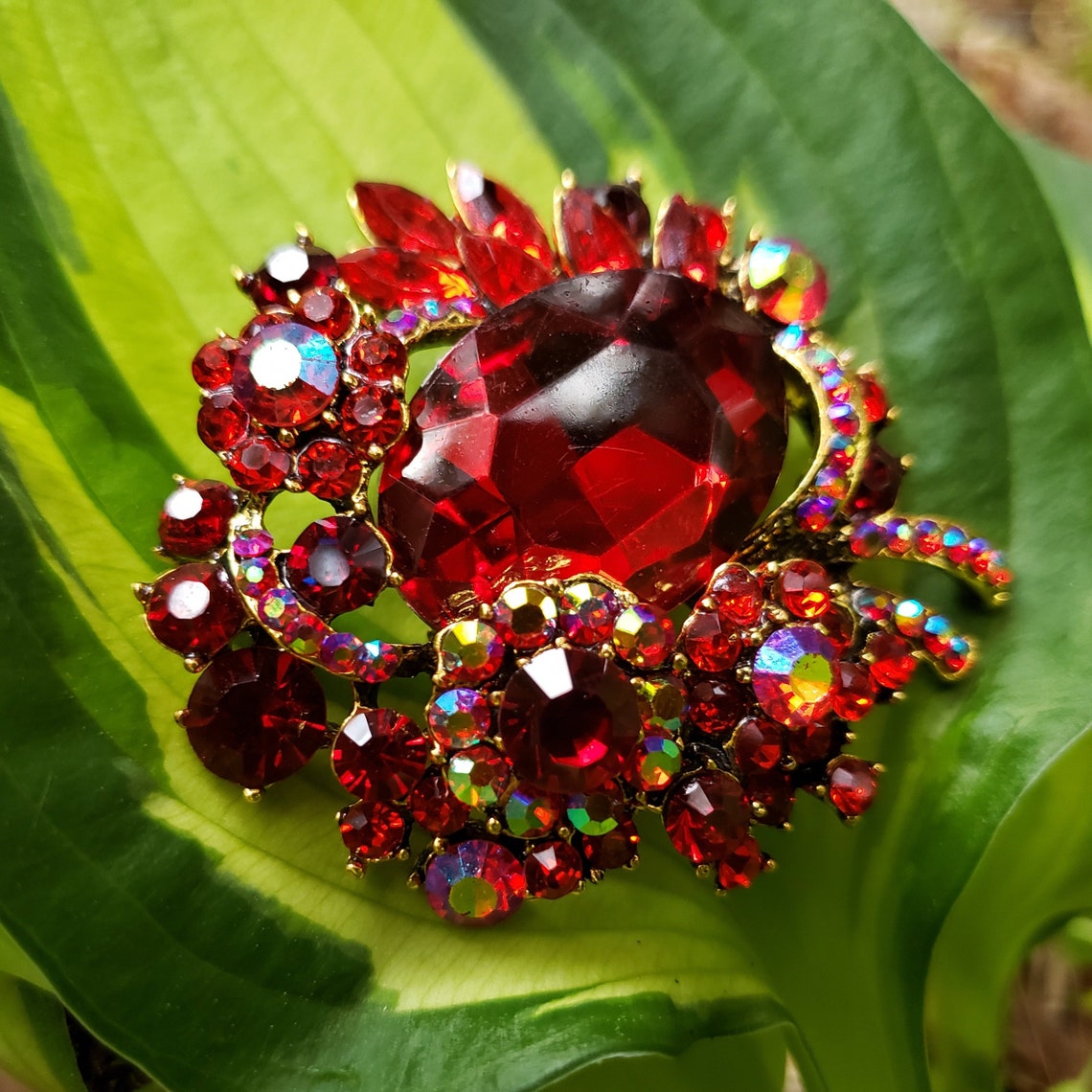 Red Rhinestone Flat Back Embellishment or Brooch AB Red and | Etsy