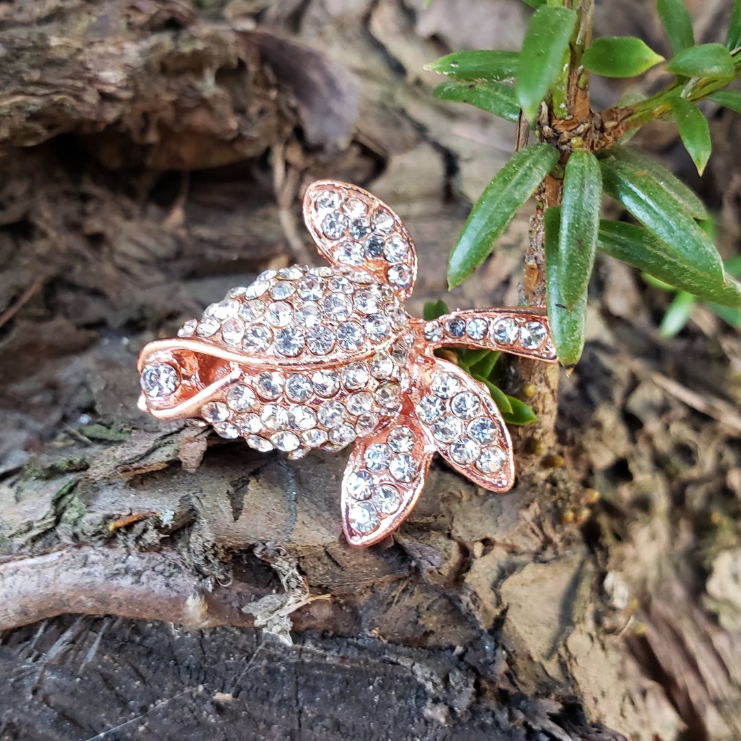 32mm Mini Bright Rose Gold Tone Rhinestone Rosebud Flatback - Etsy