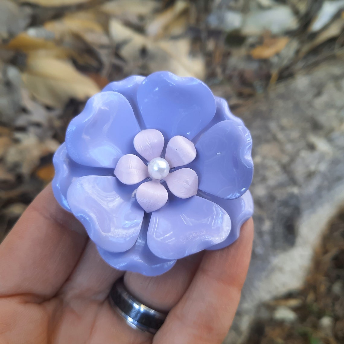 Lilac Flower Brooch Enamel Flower Pin With Mauve And Faux Etsy