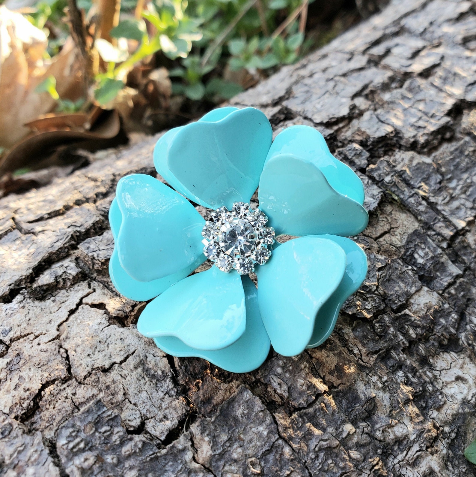 Light Blue Flower Brooch Enamel Flower Pin Robin's Egg | Etsy