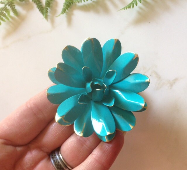 Blue Enamel Flower Brooch Solid Brass Antiqued Water Lily | Etsy