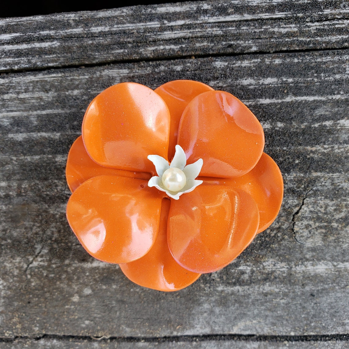 Bright Orange Flower Brooch Pin Medium Orange Metal Flower - Etsy