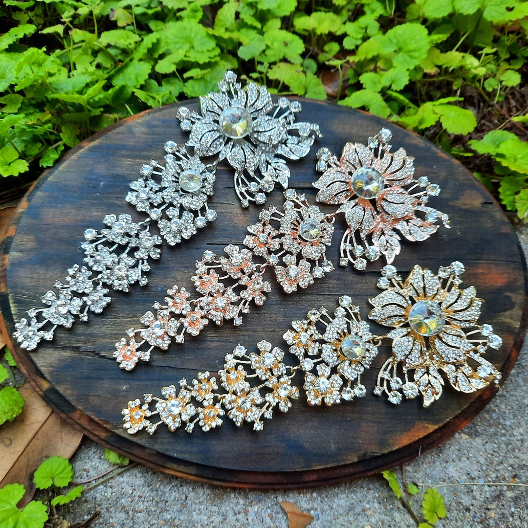 7.5 Inch Long Silver Gold or Rose Gold Tone Rhinestone Embellishment ...