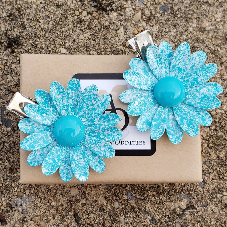 Blue Metal Flower Hair Clip Set Enamel Flower Alligator Clip Turquoise ...