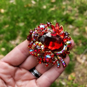 Red Rhinestone Flat Back Embellishment or Brooch AB Red and Gold Tone ...