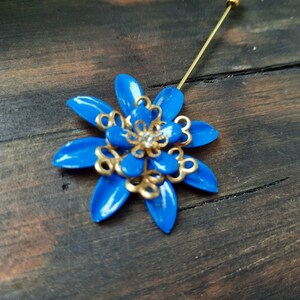 Royal Blue Lapel Flower Pin Bright Blue Stick Pin Jacket Brooch ...