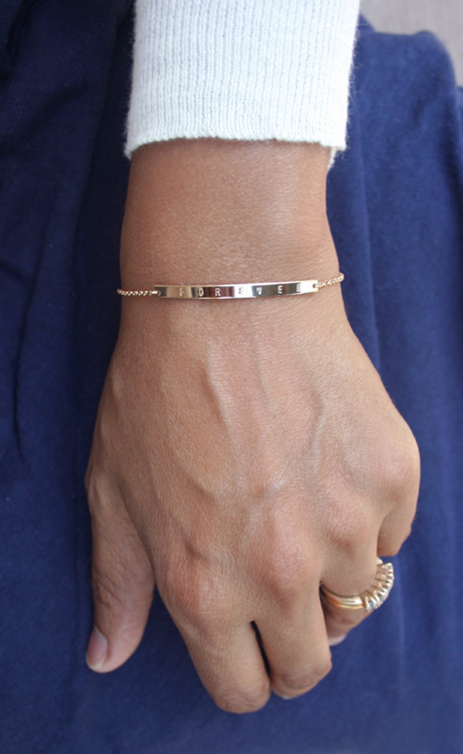 Gold Double Bar Bracelet / Personalized Bar Bracelet / 14k - Etsy