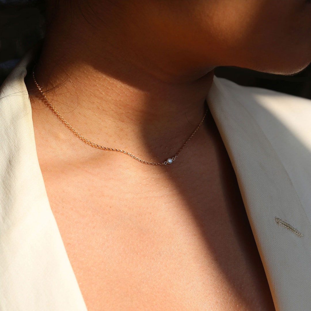 Diamond Choker Necklace / Single Diamond Choker Necklace / Tiny Diamond ...