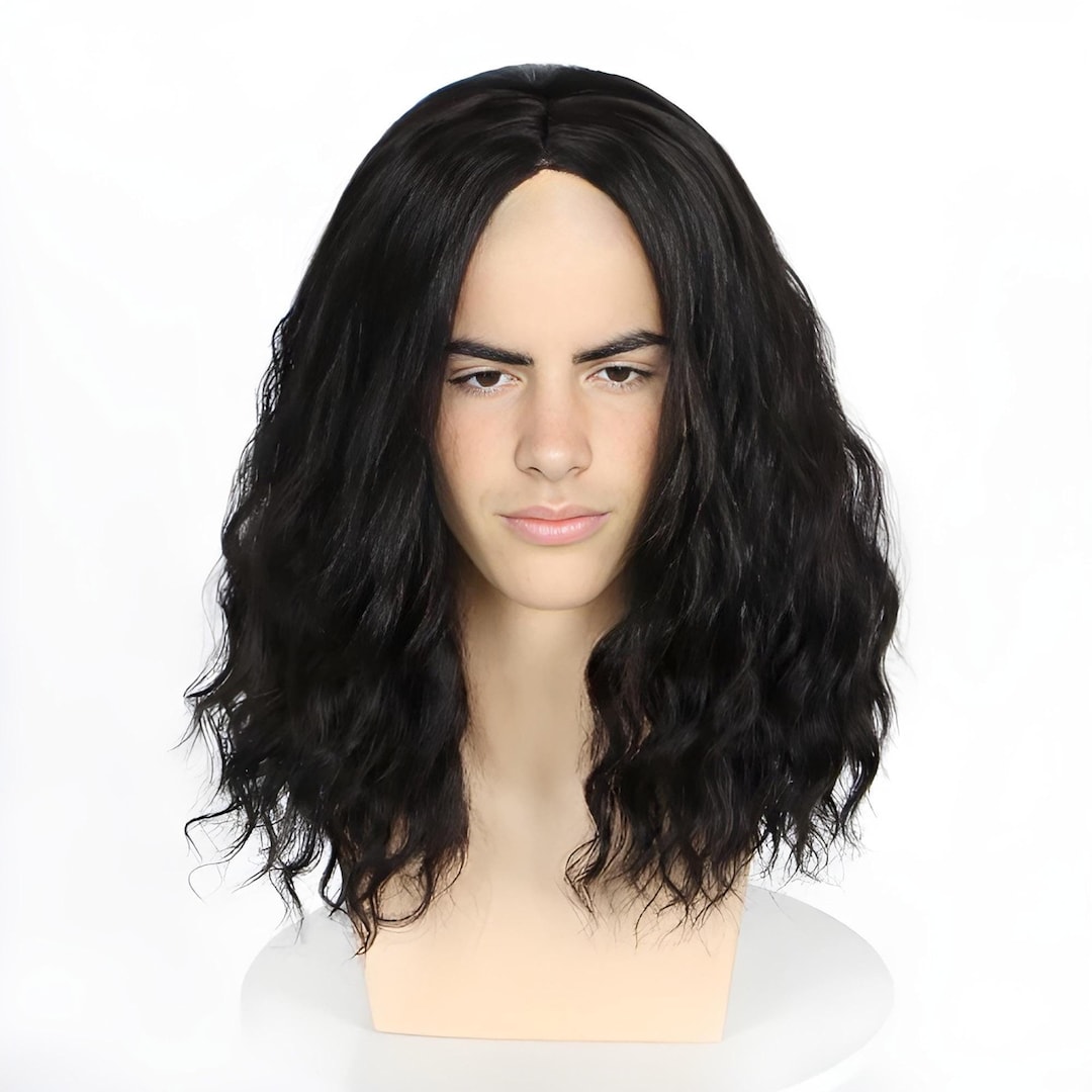 Men Black Goth Wig for Men Anime Cosplay Long Curly Hair Wig Male Thick ...