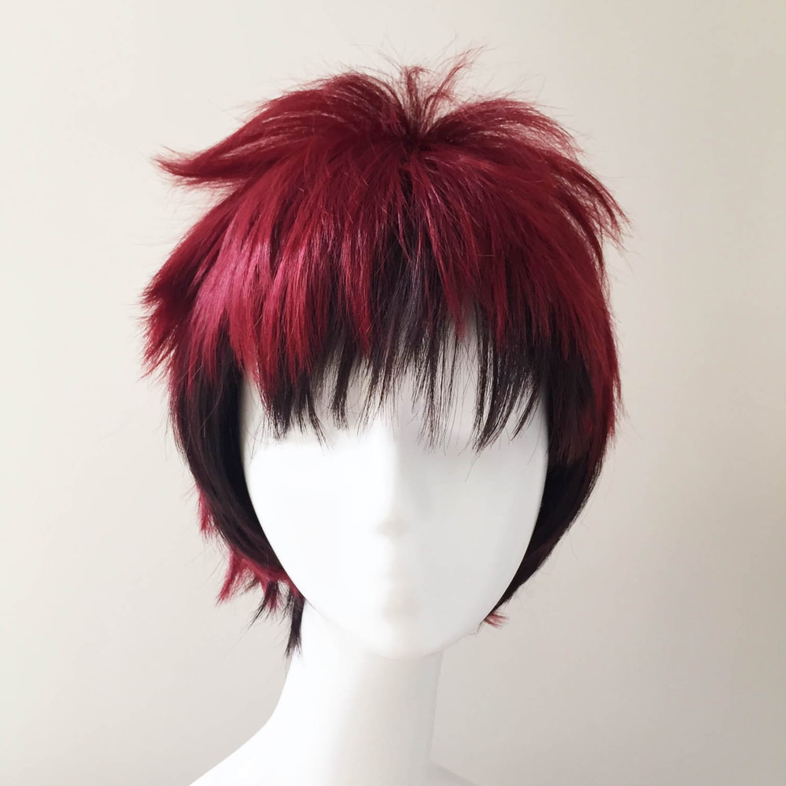 Ombre Red Two Tone Short Layers Hair Fringe Bangs Cosplay Anime Wig ...