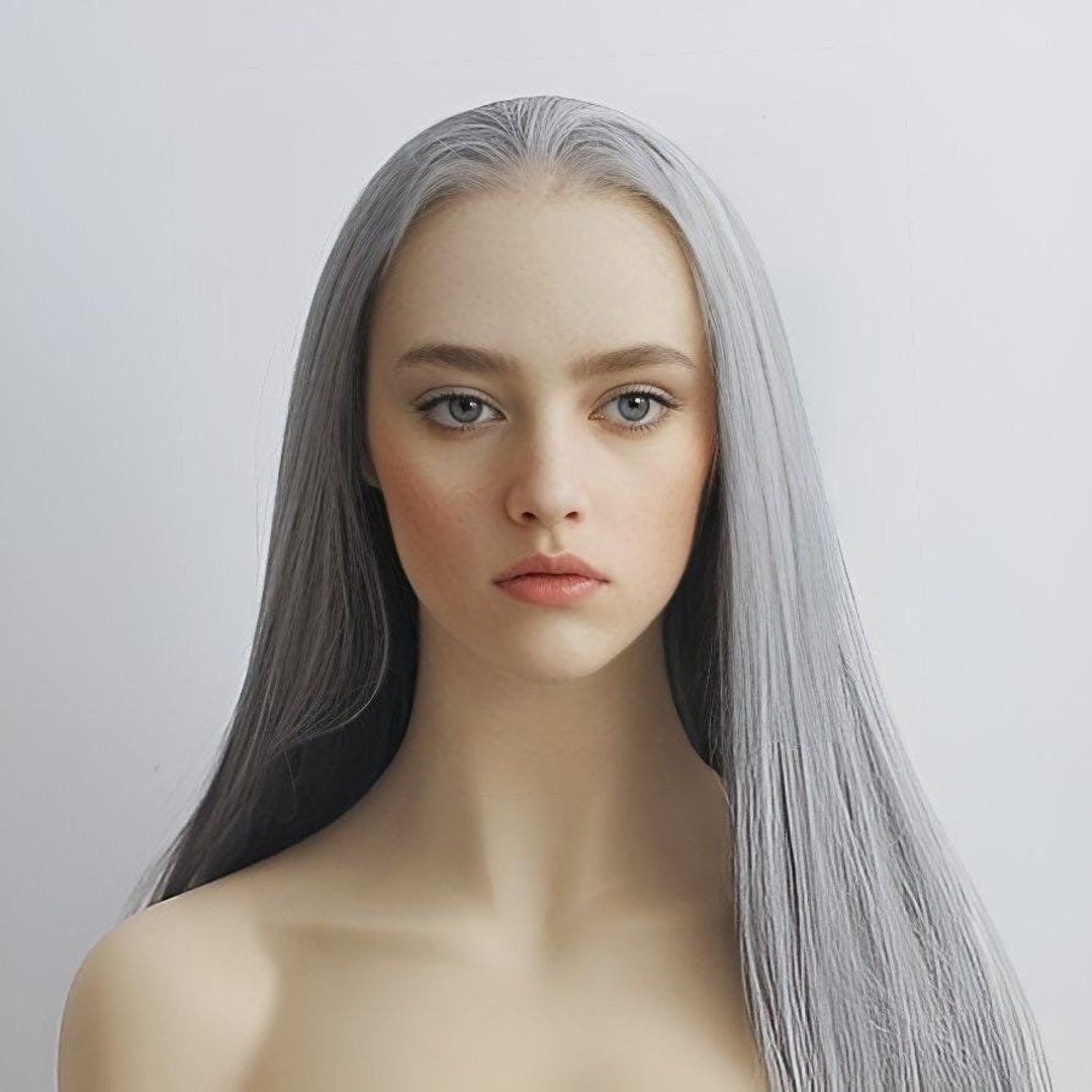 Gray Lace Front Wig for Women Long Straight Grey Wig Natural Looking ...
