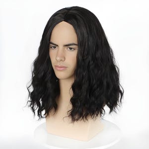 Men Black Goth Wig for Men Anime Cosplay Long Curly Hair Wig Male Thick ...