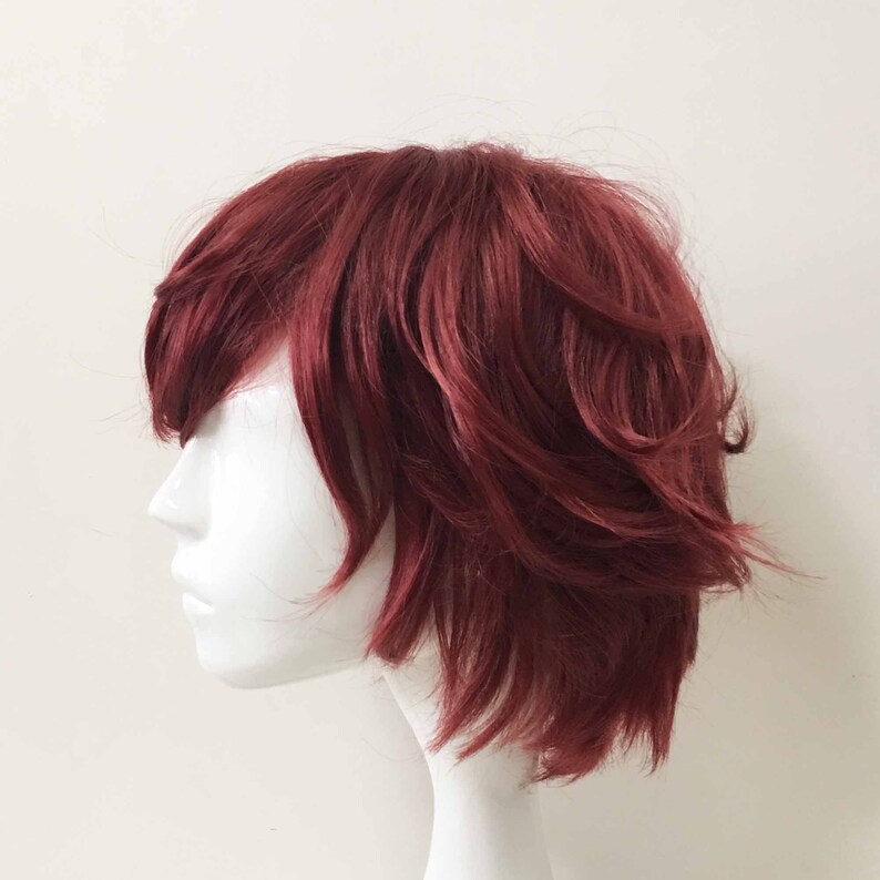 Unisex Wine Dark Red Messy Slight Curls Short Hair Cosplay - Etsy