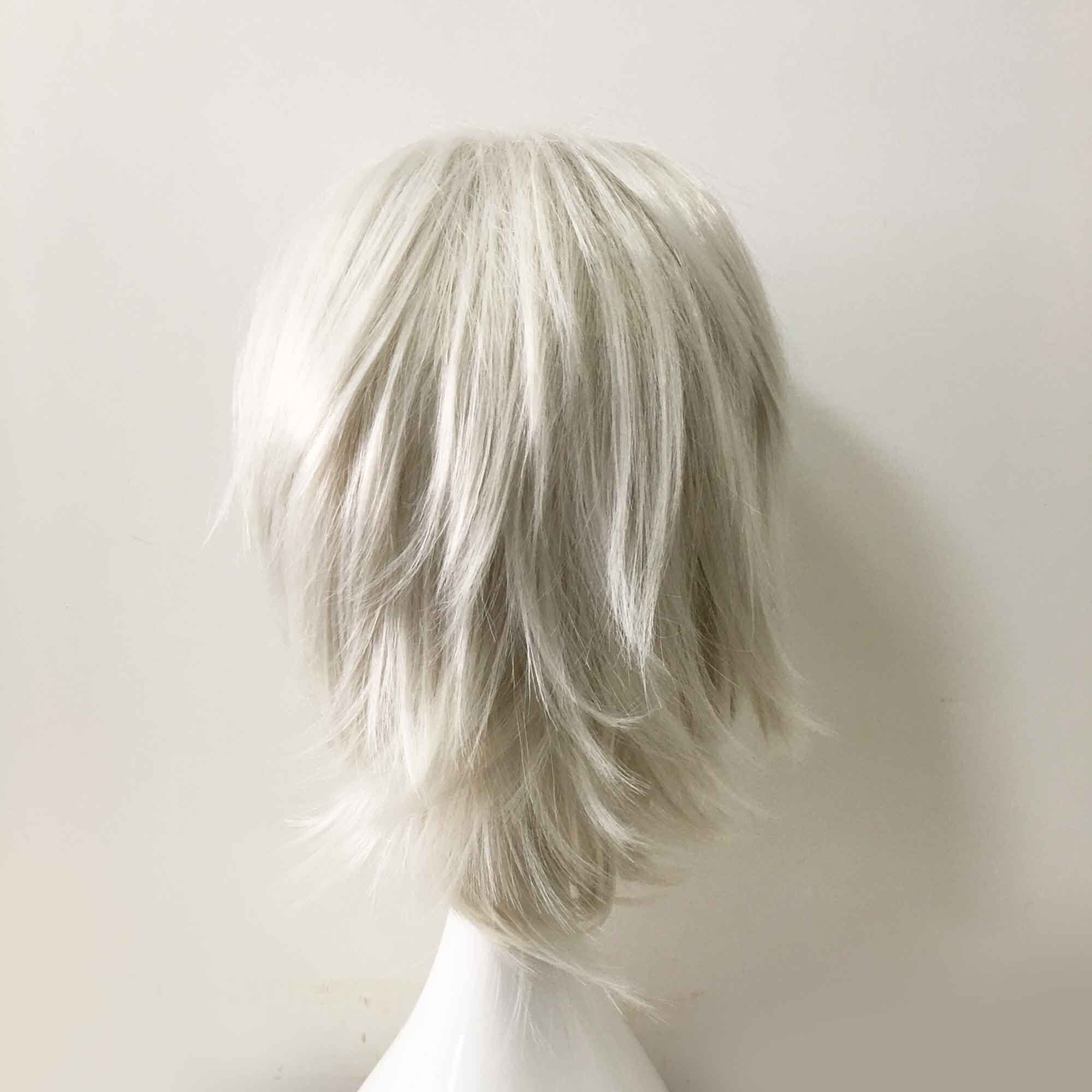 Unisex Silver White Fringe Long Bangs Layered Short Straight Cosplay ...