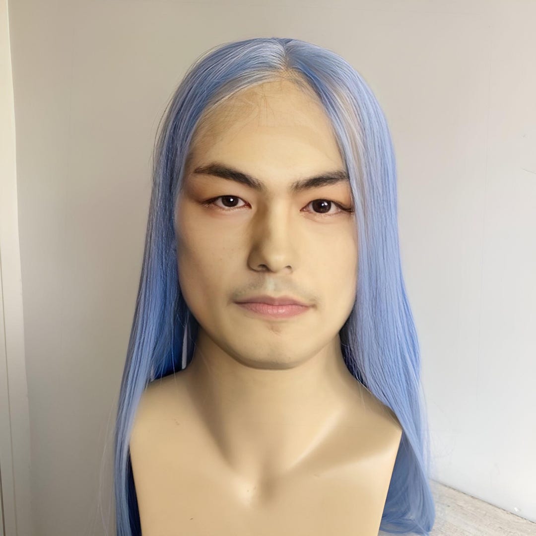 Men's Blue Lace Front Wig: Long Straight Pastel Cosplay Wig - Etsy