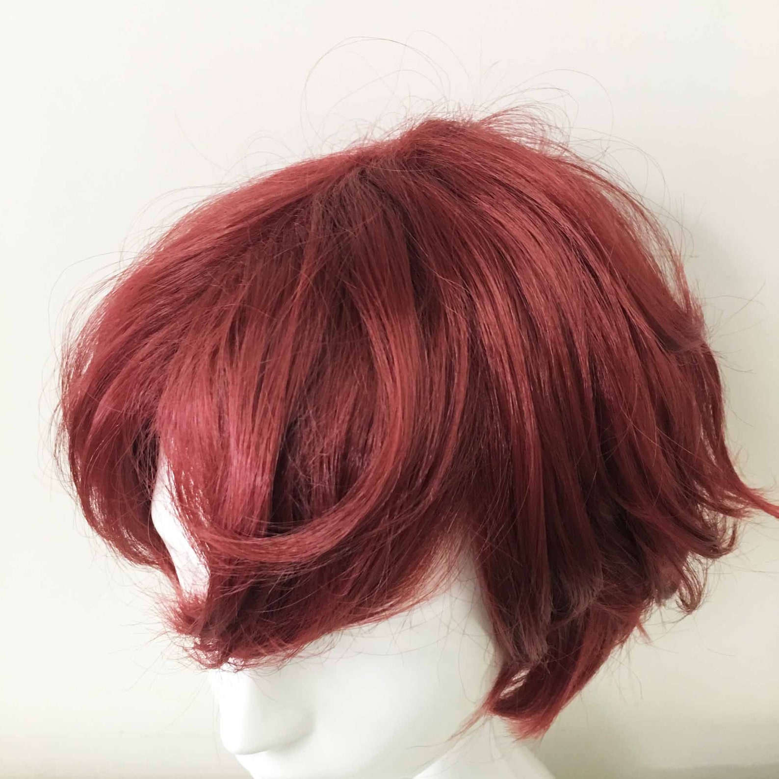 Unisex Wine Dark Red Messy Slight Curls Short Hair Cosplay | Etsy