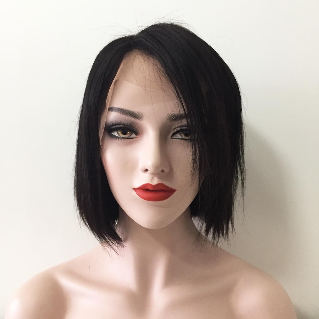 Black Brazilian Human Hair Wig, Short Straight Bob, Side Part, 8 Inch ...