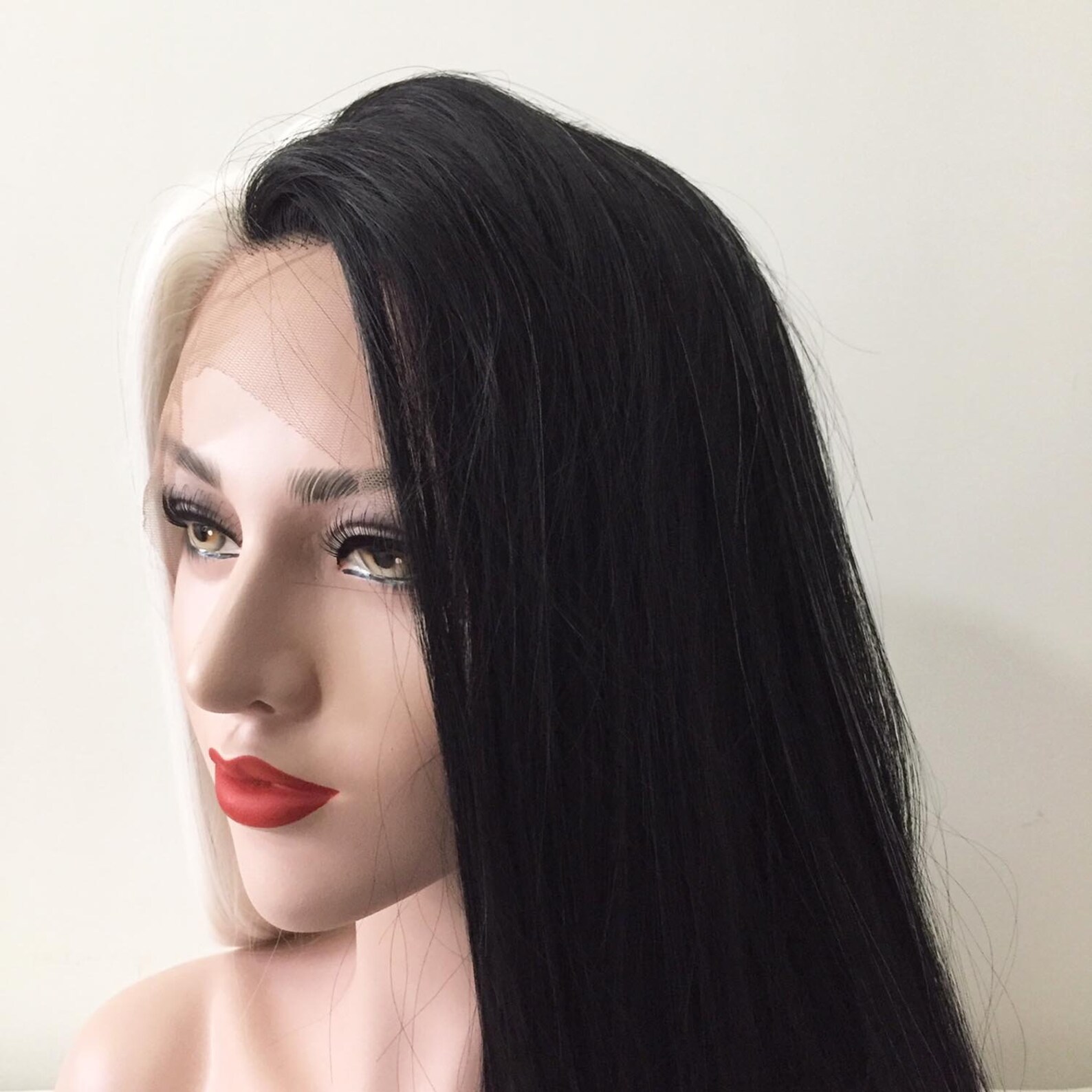 Women Lace Front Black White Two Tone Middle Part Long - Etsy