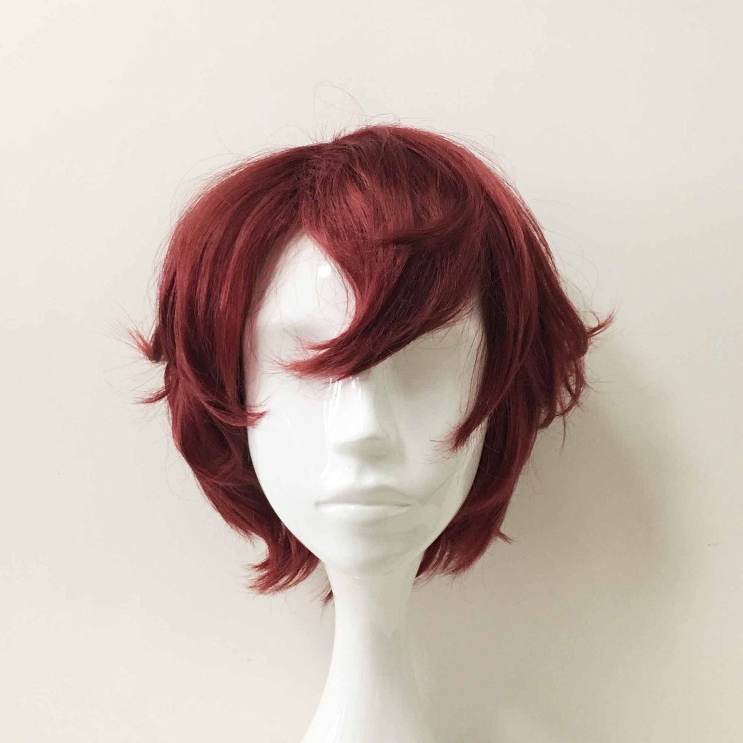 Unisex Wine Dark Red Messy Slight Curls Short Hair Cosplay Anime Wig - Etsy