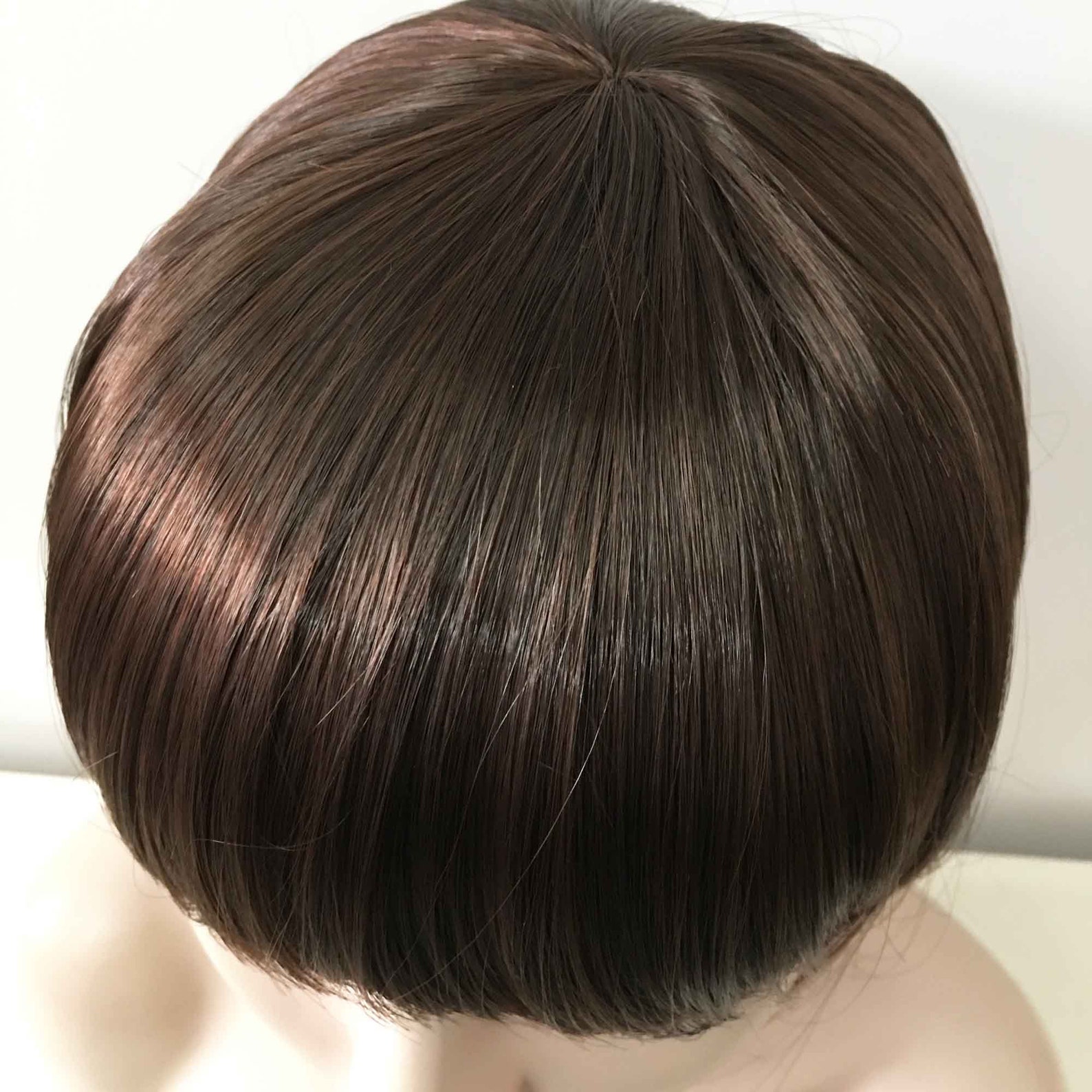 Women Dark Brown Rounded Mushroom Head Bob Full Bangs Short Straight ...