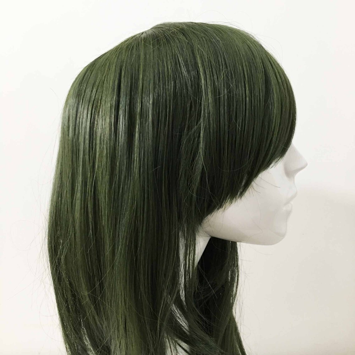 Dark Green Long Straight Short Layers Hair Side Swept Bangs | Etsy