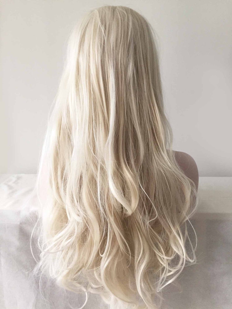 Lace Front Women White Middle Part Wavy Long Hair Wig Free Cap | Etsy