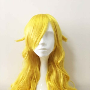 Long Yellow Long Curly Curls Wavy Twirly Hair Long Bangs Cosplay Anime ...