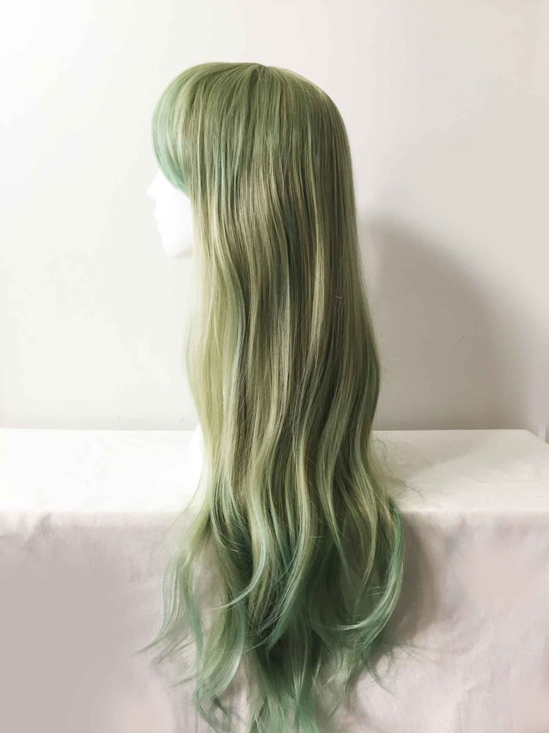 Women Ombre Green Fading Long Straight Wavy Side Swept Bangs - Etsy