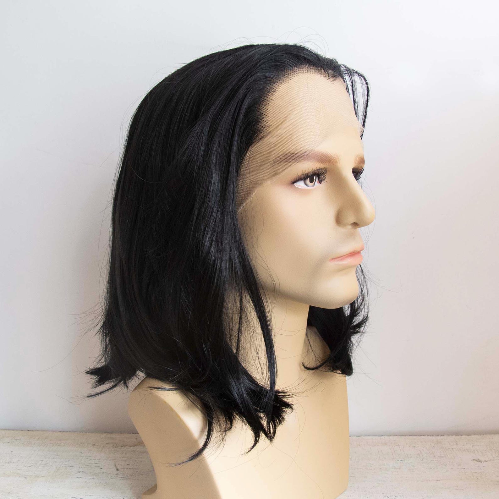 Men Black Lace Front Wig Widows Peak Hairline Cosplay Wigs for Male ...