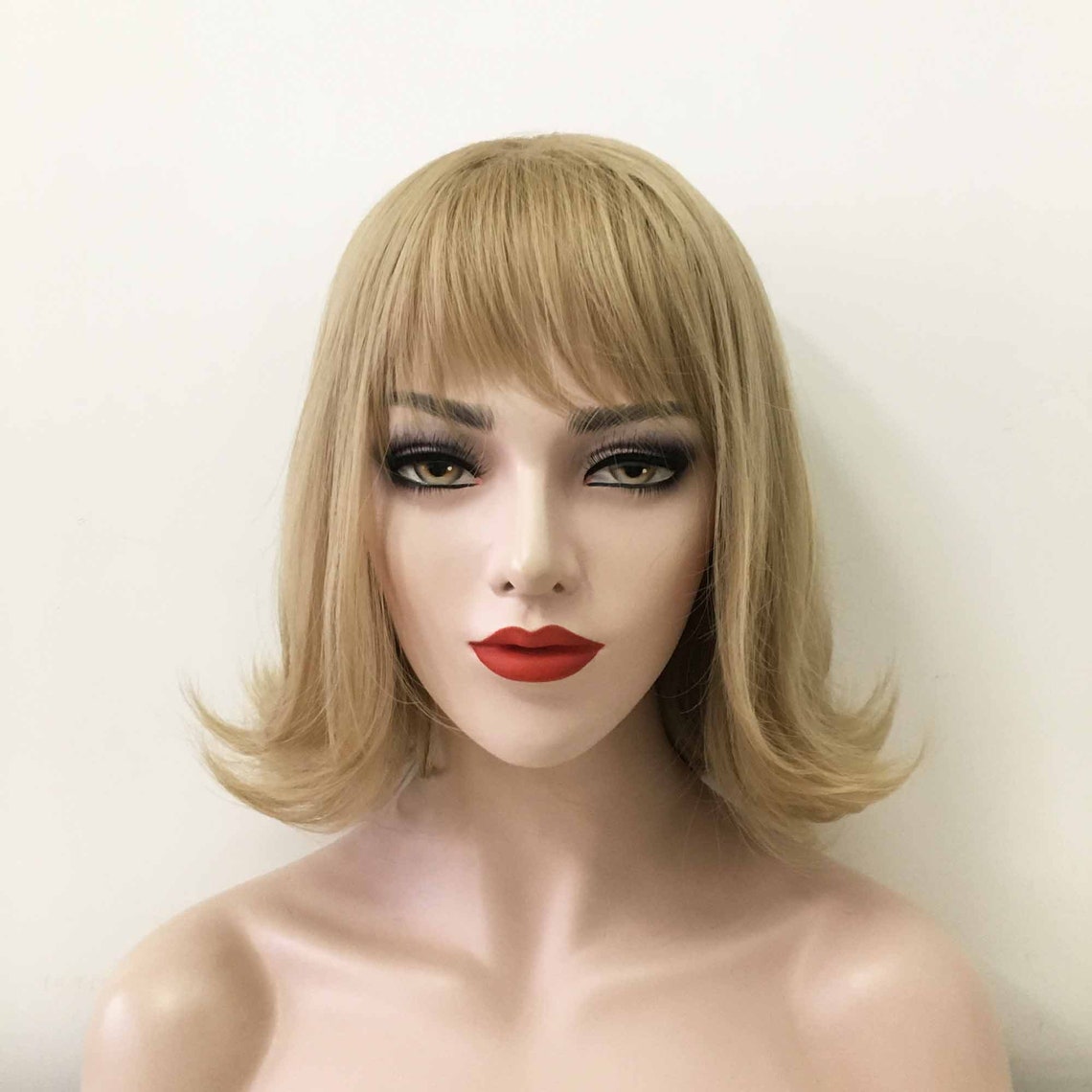 Women Blonde Short Fringe Bangs Flick Out Swing Bob Short Hair | Etsy