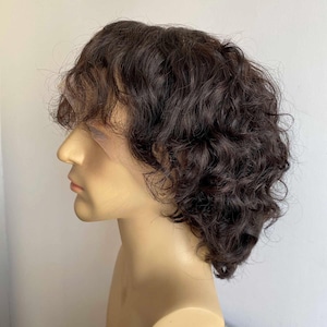Men Human Hair Wig Black Lace Front Wig for Male Curly Short Real Hair ...