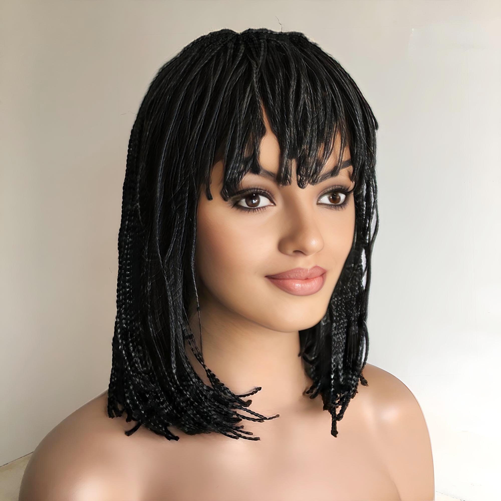 Braid Wig for Black Women African Cheap Braid Bob Wig With Bangs ...
