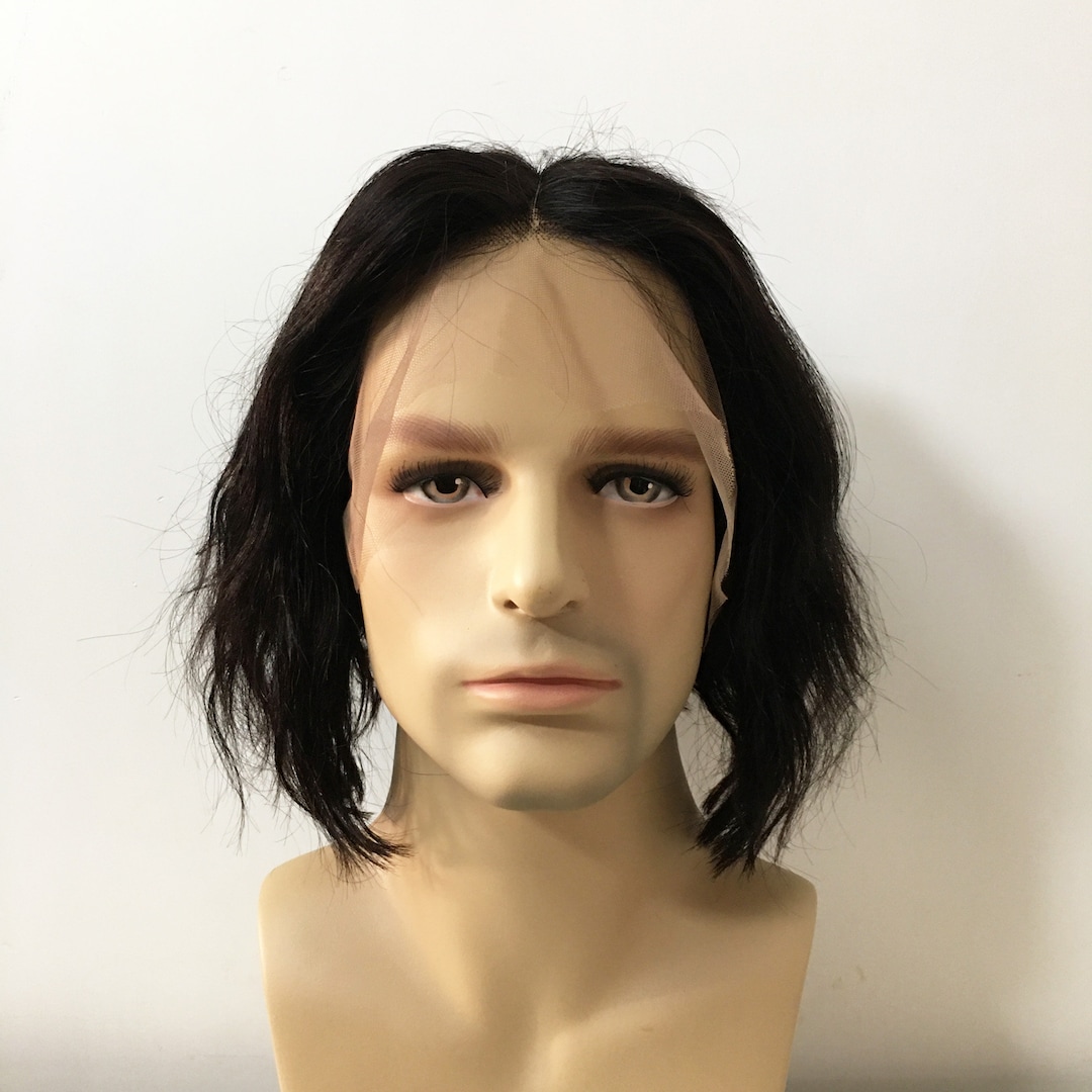 Men Lace Front 13X6 Brazilian Human Hair Natural Black Short Wavy ...