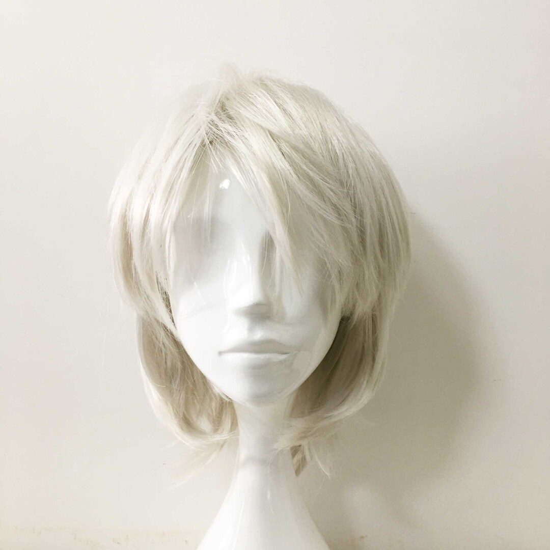 Unisex Silver White Fringe Long Bangs Layered Short Straight Cosplay ...