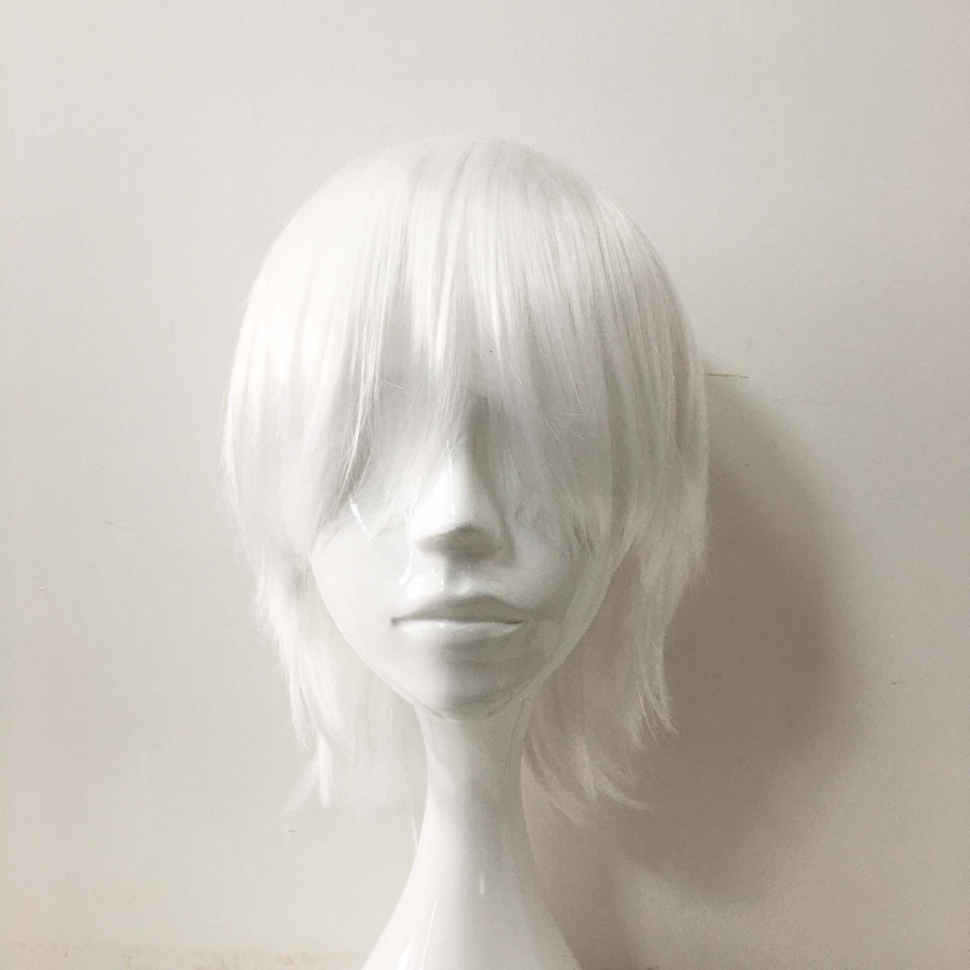 Unisex Snow White Long Fringe Bangs Short Straight Layered Cosplay Wig ...