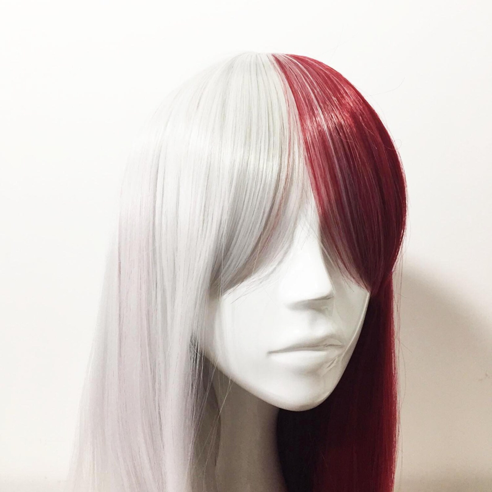 Red White Wig With Bangs Long Anime Wigs Two Tone Long Straight Hair ...