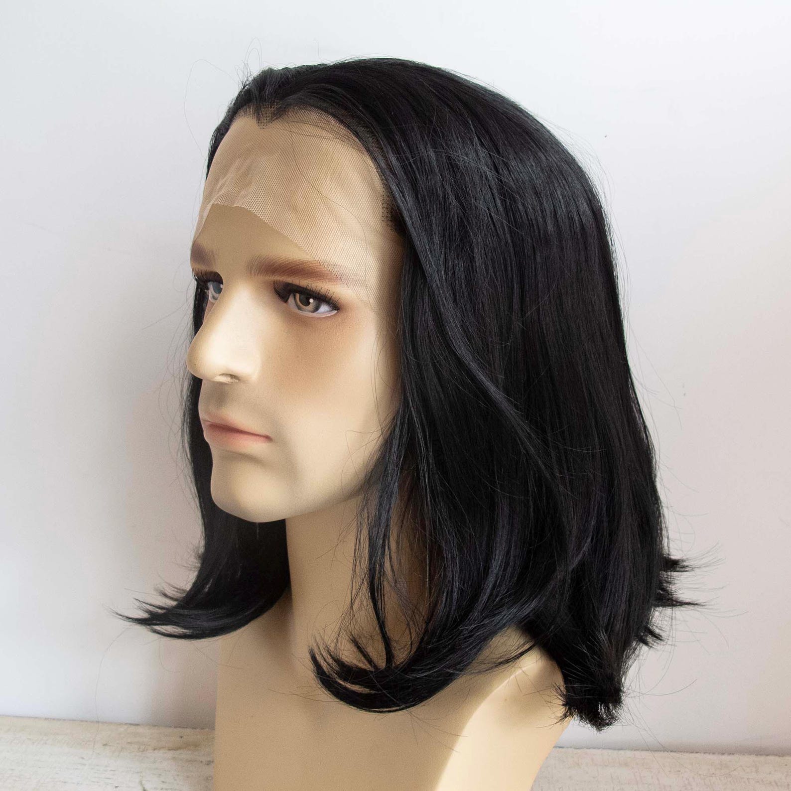 Men Black Lace Front Wig Widows Peak Hairline Cosplay Wigs for Male ...
