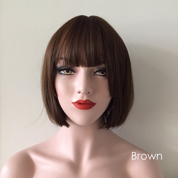 Bob Cosplay Party Straight Short Hair Brown Gray Black Wig for Women With Free Cap Etsy Ireland
