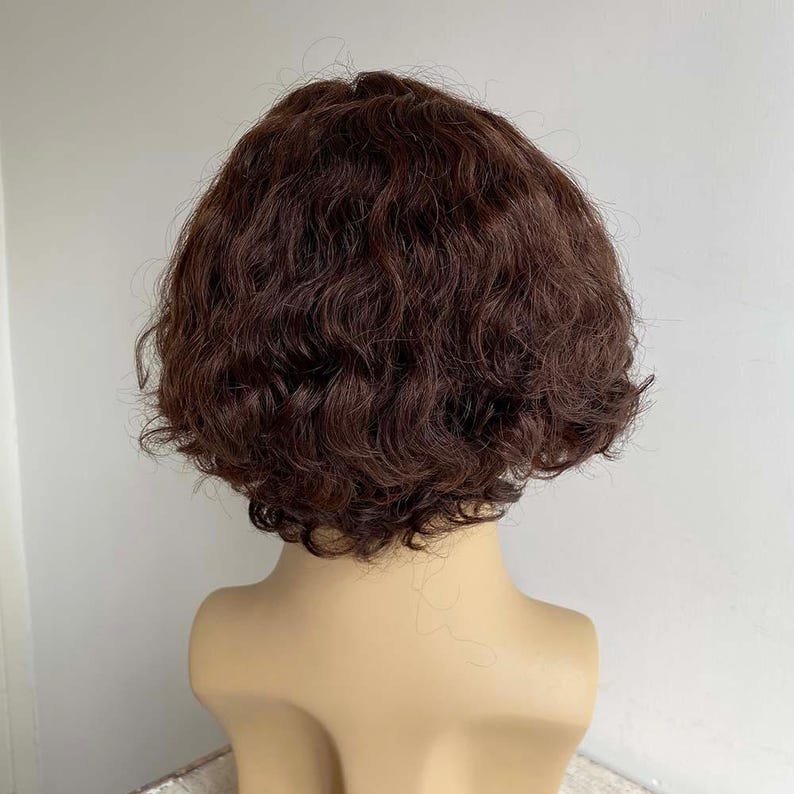 Mens Human Hair Wigs Dark Brown Short Bob Curly Male Curtain Bangs ...