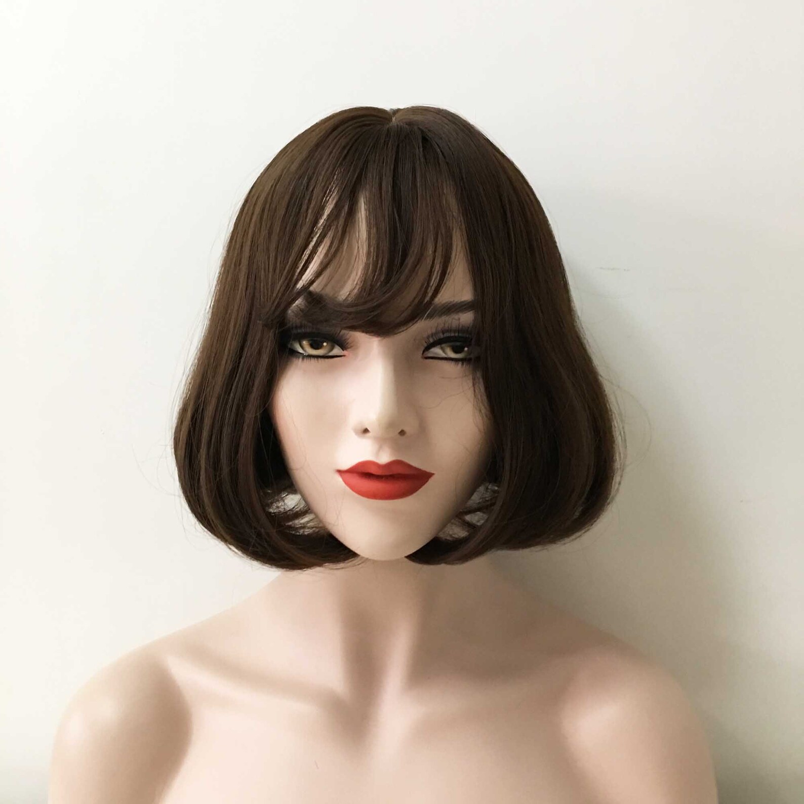 Women Dark Brown Air Fringe Bangs Bobo Style Inward Curls - Etsy